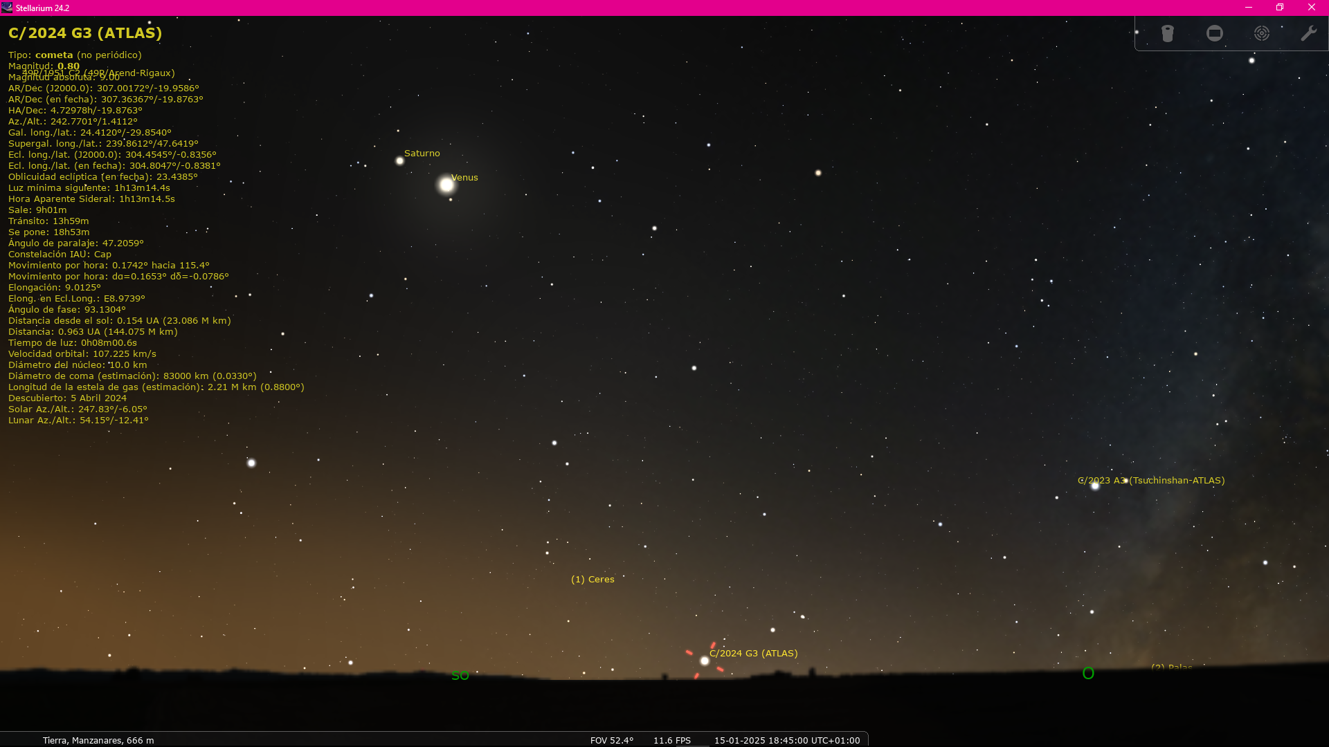 🔭 Cometa C/2024 G3 (ATLAS) visible al atardecer, enero 2025 – ARTE & COSMOS